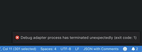 macos debug adapter process has terminated unexpectedly exit code 1