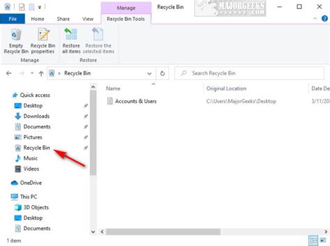 how to add or remove the recycle bin to file explorer navigation in