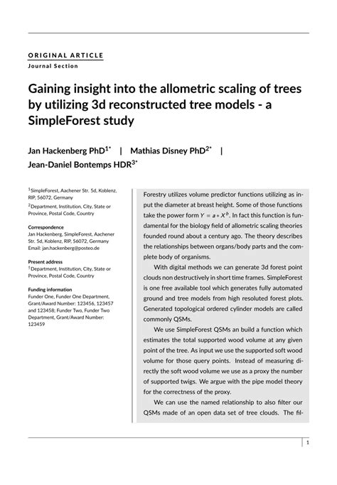 Pdf Gaining Insight Into The Allometric Scaling Of Trees By Utilizing