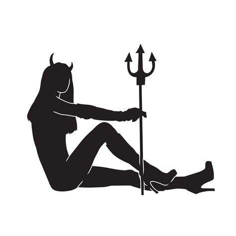 Vector Illustration Of Black Silhouette Of A Devil Woman Isolated