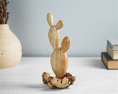 Wooden Cactus Sculpture 6 5 Statue Succulent Plant Etsy