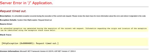 how to fix server error due to application request timeout issues