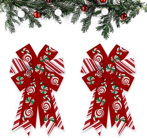 Abtols 2pcs Christmas Wreath Bows Red Pink White Stripe