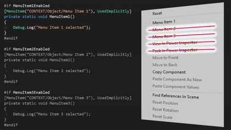 optional context menu items in unity sisus