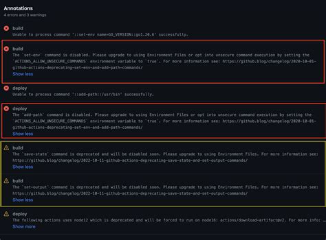 resolving deprecation errors in github actions due to the set output