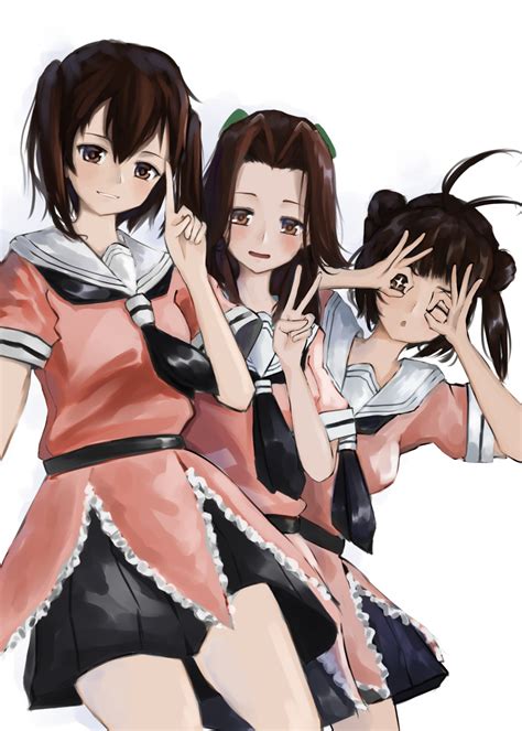 Safebooru 3girls 73suke Absurdres Antenna Hair Black Neckwear