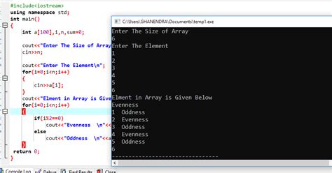 c program to check evenness and oddness in an array