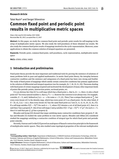 Pdf Common Fixed Point And Periodic Point Results In Multiplicative