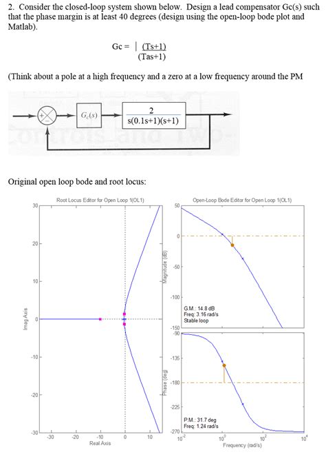 solved consider the closed loop system shown below design a