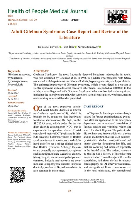 Pdf Health Of People Medical Journal Adult Gitelman Syndrome Case
