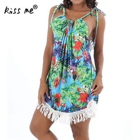 Buy 2018 Tassels Beach Cover Up Green Floral Sexy