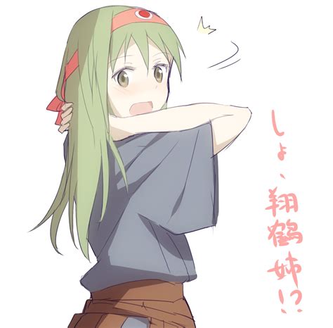 Safebooru Blush Brown Eyes Caught Green Hair Hair Down