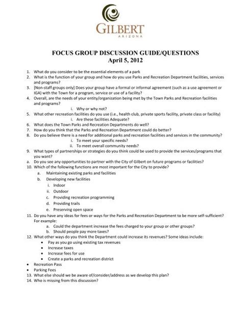 Focus Group Discussion Questions