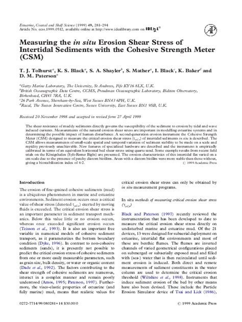 Pdf Measuring The In Situ Erosion Shear Stress Of Intertidal