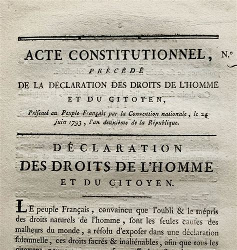 Imprimé De La Déclaration Des Droits De Lhomme Et Du Citoyen Avec L