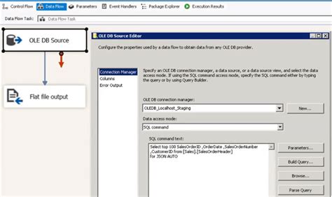 using sql server integration services to export data in