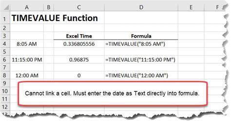 how to use the timevalue function in excel