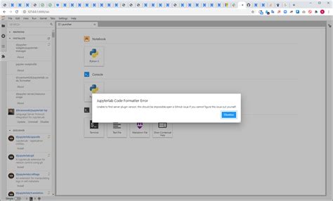 jupyterlab code formatter error unable to find server plugin version