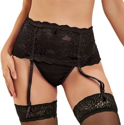 Women High Waist Lace Suspender Garter Belt With Panties