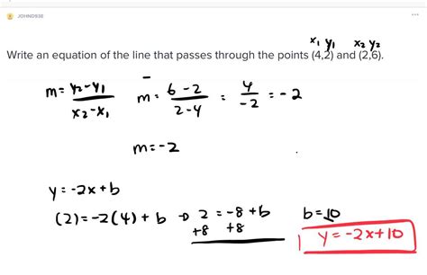 Write An Equation Of The Line That Passes Through The Points 4 2 And