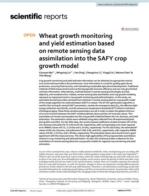 Pdf Wheat Growth Monitoring And Yield Estimation Based On Remote
