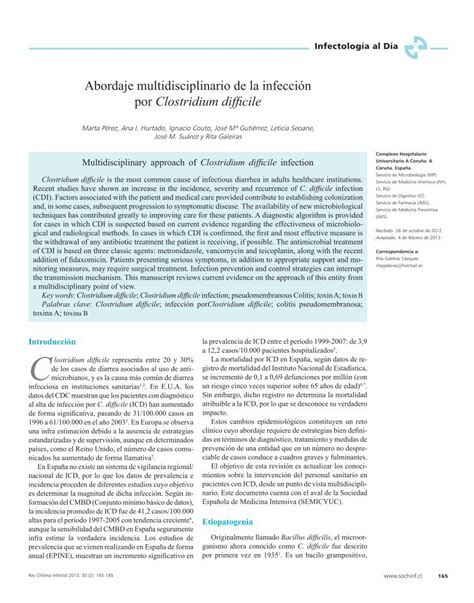 Pdf Abordaje Multidisciplinario De La Infección Por Clostridium