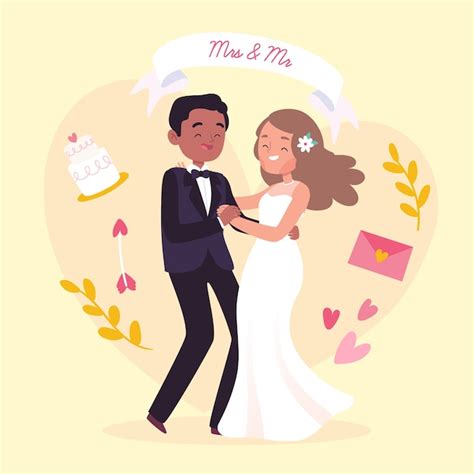 Dessin Couple Mariage Illustration Vecteur Gratuite