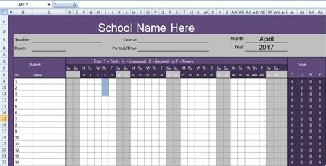 attendance sheet template excel sheet