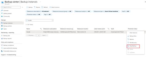 perform actions using backup center azure backup microsoft learn