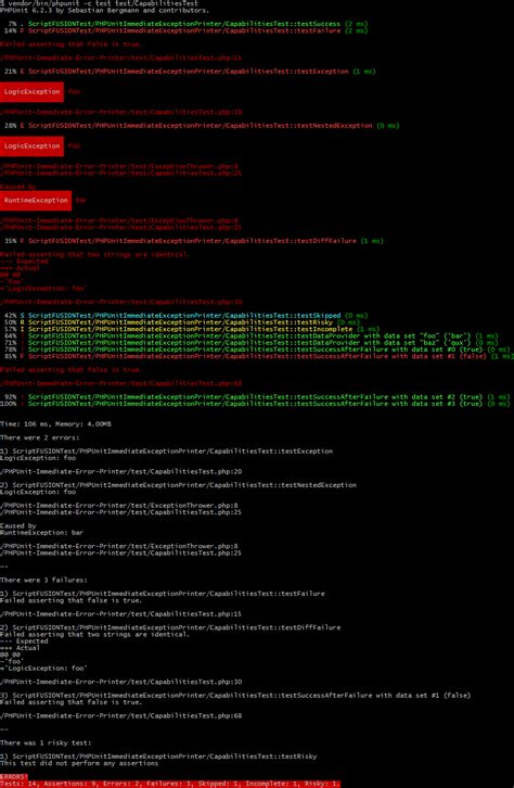 github scriptfusion phpunit immediate exception printer