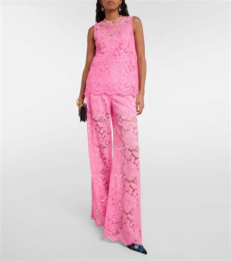 High Rise Lace Wide Leg Pants In Pink Dolce Gabbana Mytheresa
