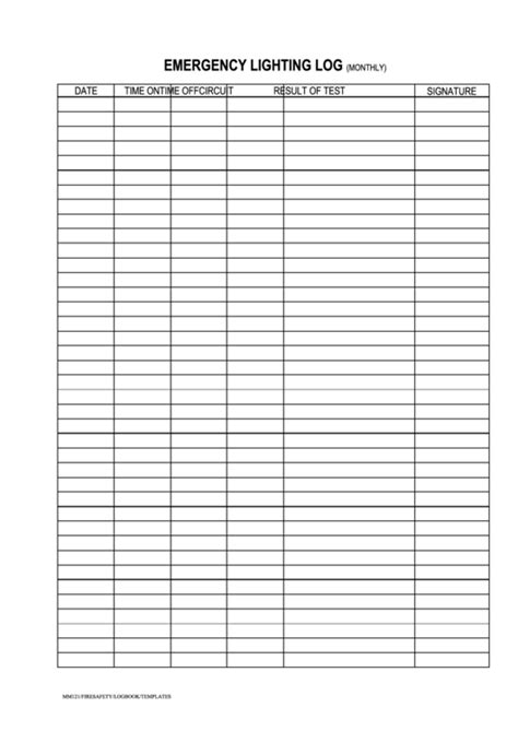 emergency lighting log monthly printable pdf download