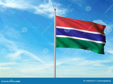 Gambia Flag Waving With Sky On Background Realistic 3d Illustration