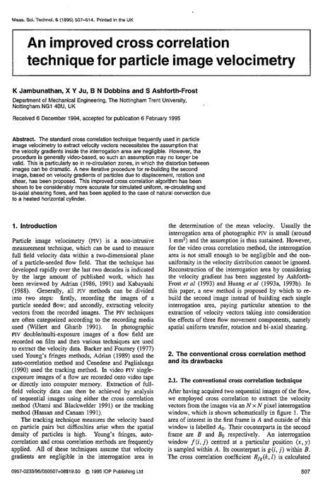 Pdf An Improved Cross Correlation Technique For Particle Image