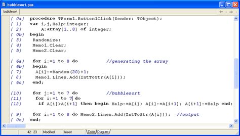 delphi pascal code for generating and bubblesorting 8 term arrays