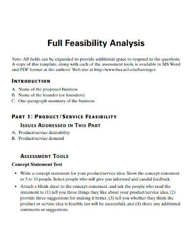 Free 10 Feasibility Analysis Samples [ Entrepreneurship Components