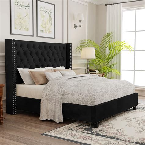 Papajet Bed Frame Velvet Low Profile Platform Beds Tufted