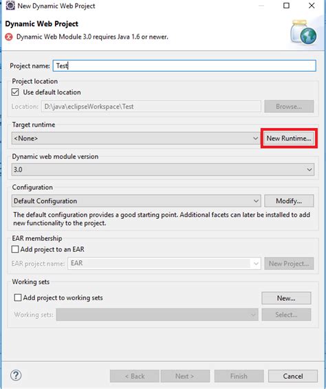 java eclipse dynamic web module 3 0 requires java 1 6 or newer error