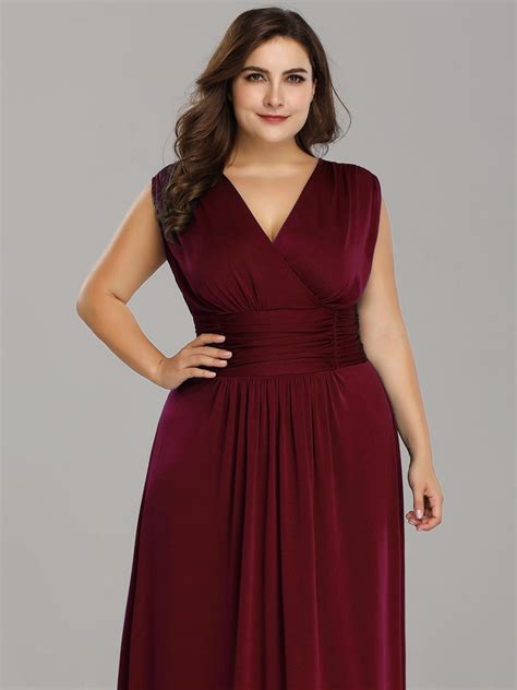 Elegant Plus Size Long V Neck Maxi Evening Dress