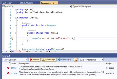 runtime system text json code gen could not load file or assembly