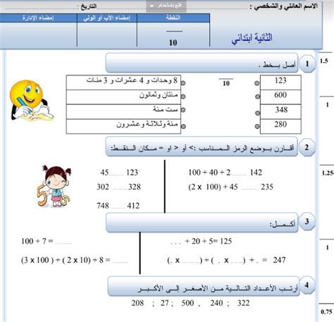 النموذج الثاني للإختبار و الفرض الكتابي الثاني 2 في مادة الرياضيات