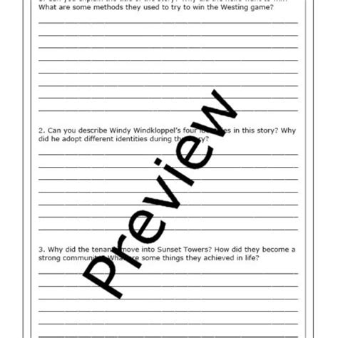 Free The Westing Game Worksheet Download Free The Westing Game