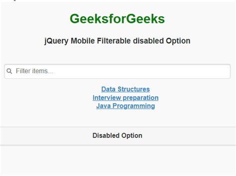 jquery mobile filterable disabled option geeksforgeeks