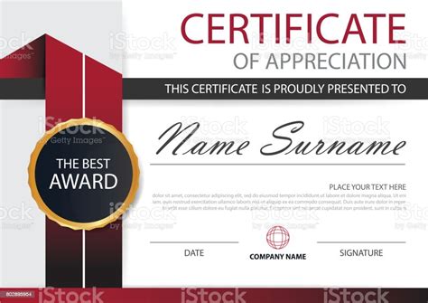 Red Elegance Horizontal Certificate With Vector Illustration White