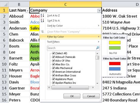 how to filter an excel 2010 table by color dummies