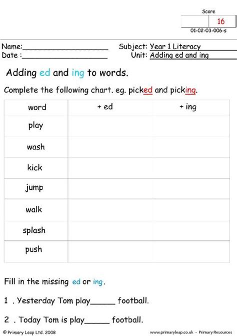Adding Ed And Ing Worksheets Samples