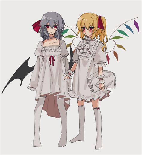 Safebooru 2girls Bat Wings Blonde Hair Blue Hair Blush Crystal Wings
