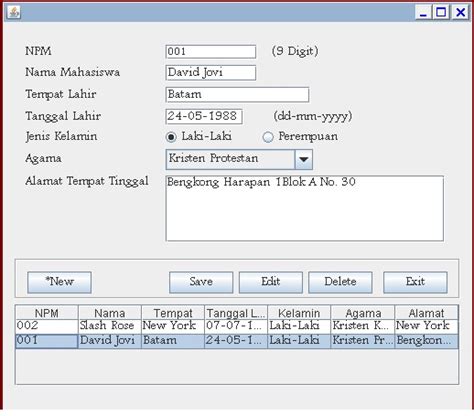 aplikasi data mahasiswa java array david jovi