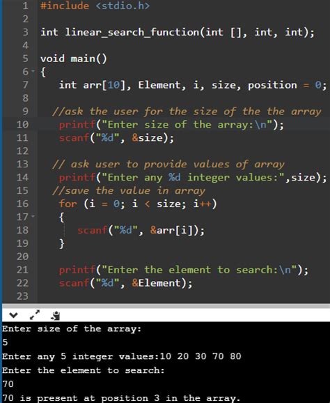 c linear search program in c various ways explained
