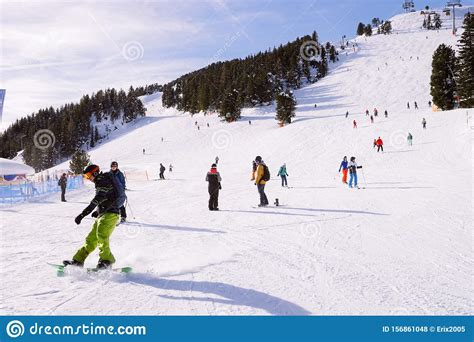 Snowboarder And Skiers In Penken Ski Resort In Zillertal Austria